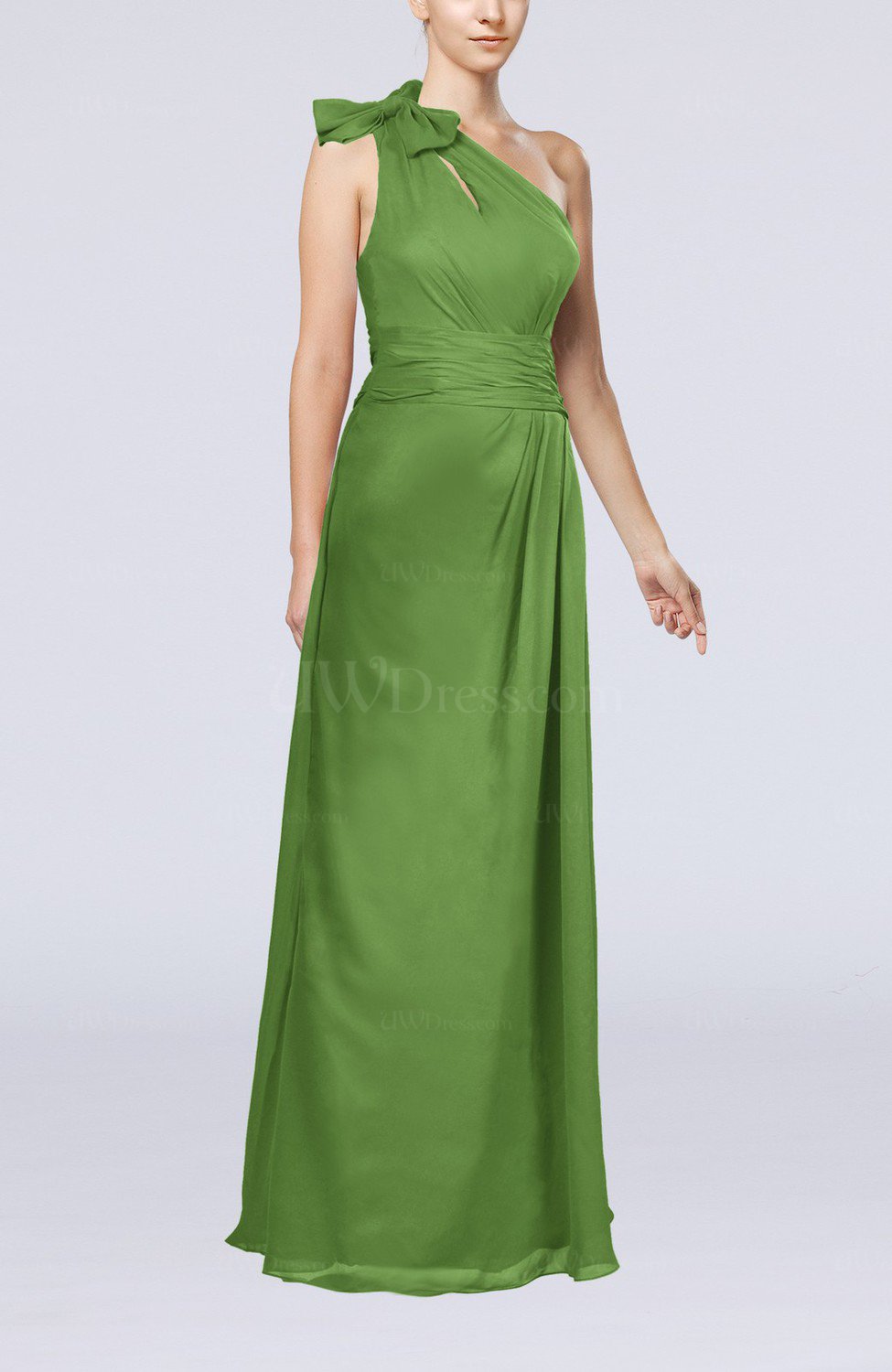 Sage Green Elegant Asymmetric Neckline Zip Up Chiffon Floor Length